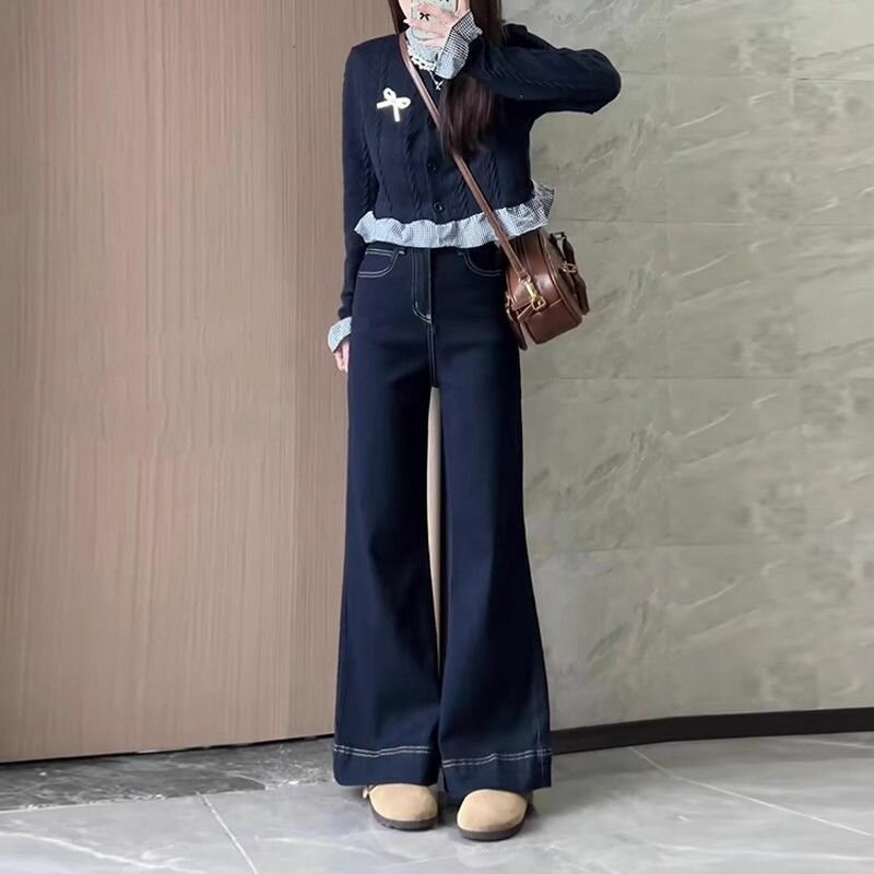 Женские джинсы LI Mall Темно-синий микрофигурка с мехом зимой, Размер_