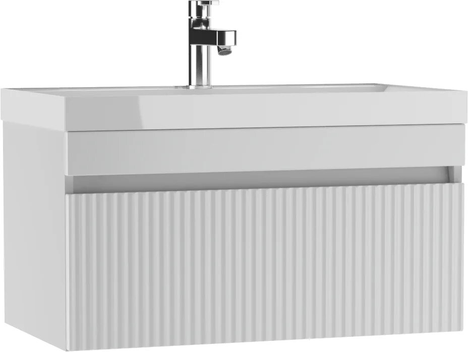Тумба под раковину без столешницы Айсберг Бриз 80 подвесная, белая, глянцевая, из МДФ, тумба для ванной, с ящиками