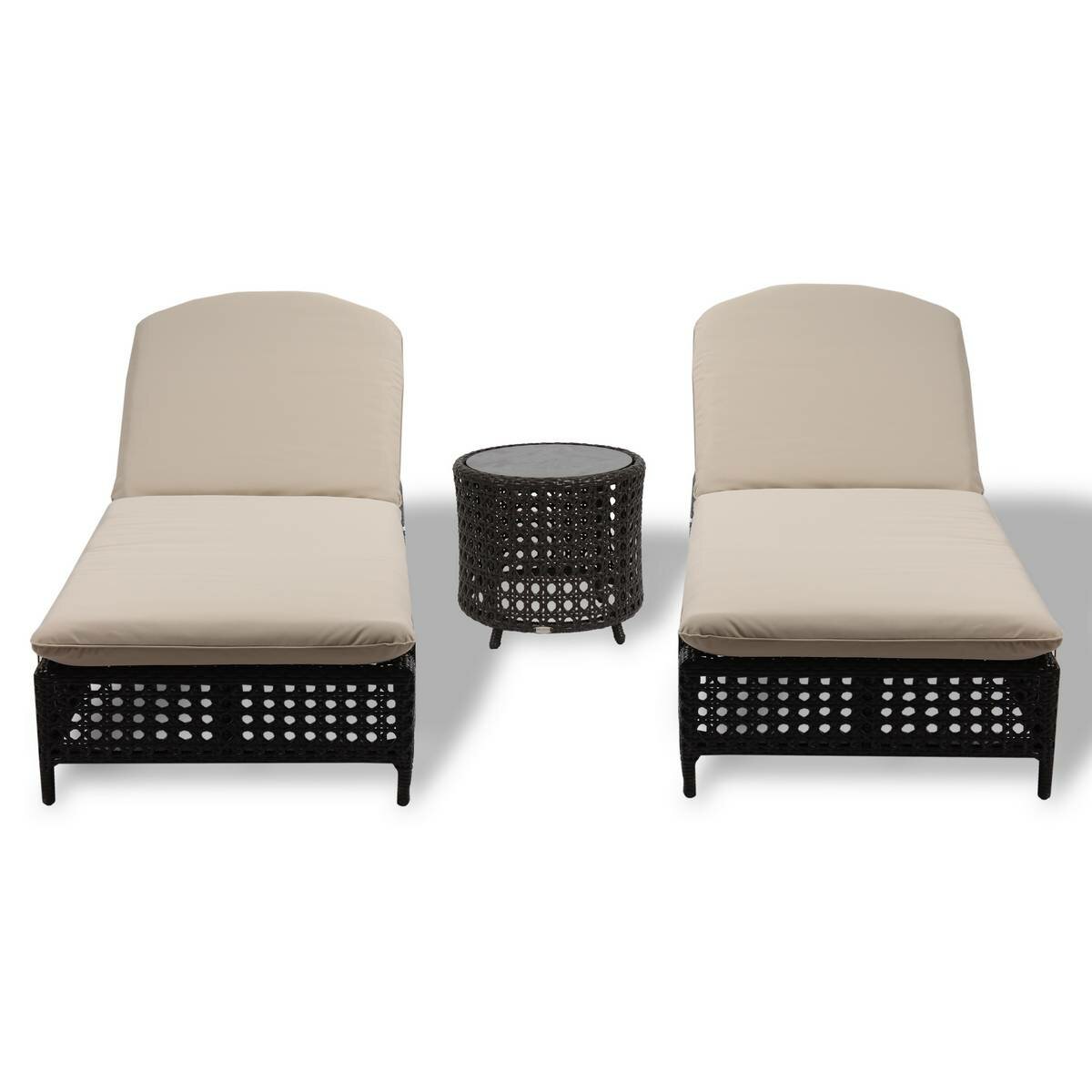 Комплект шезлонгов MALACCA "Анкор", с матрасом и столом, плетеный, алюминиевый каркас, венге