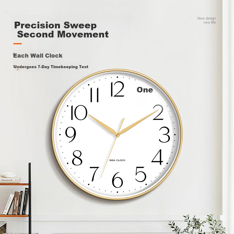 BBA Wall Clock Home Clock Living Room Electronic Clock Wall-mounted 2025 Quartz Watch 30cm Gold Frame