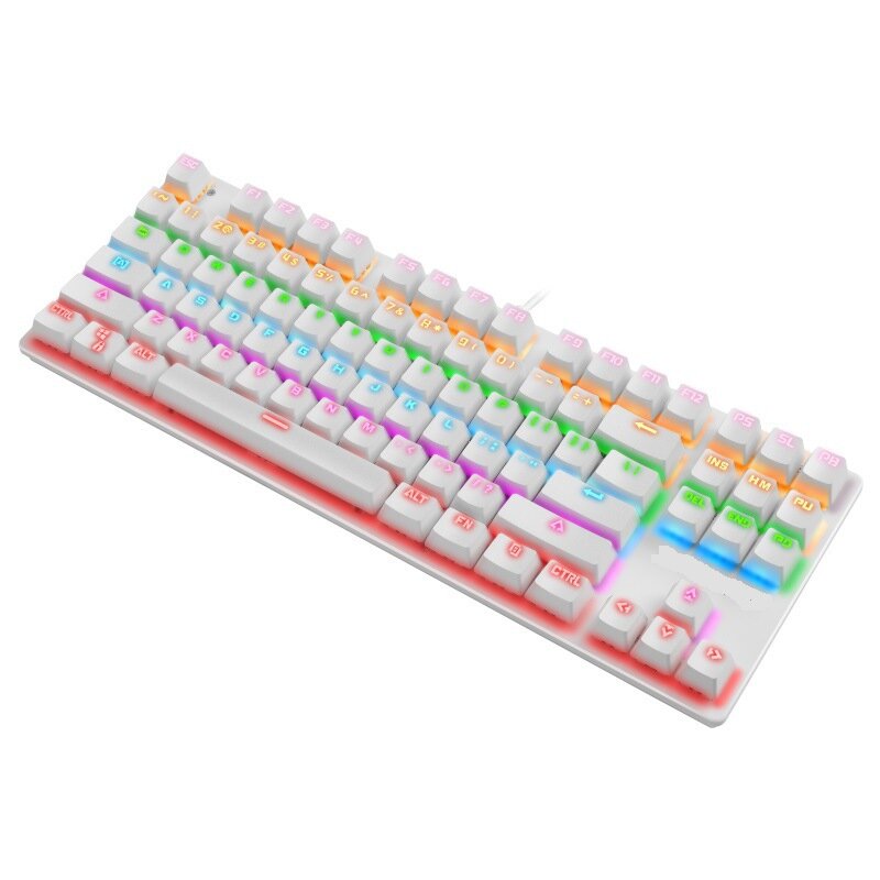 Механическая клавиатура 87-клавиш с переключателем Cherry MX Blue и подсветкой для игр и офиса — белая стандартная