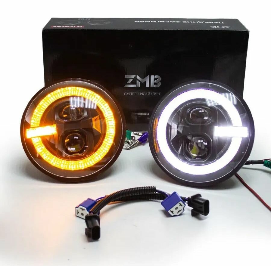 Фары 7 дюймов светодиодные на Ниву, УАЗ Хантер, ГАЗ, КАМАЗ, Wrangler линзы bi led в стиле TANK 300 (комплект)