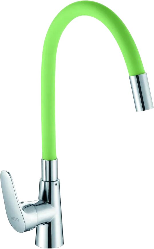 Смеситель для кухни D-lin D155302-5 с гибким изливом, с поворотным изливом, хром, зеленый, глянцевый, однорычажный, латунный, с керамическим картриджем