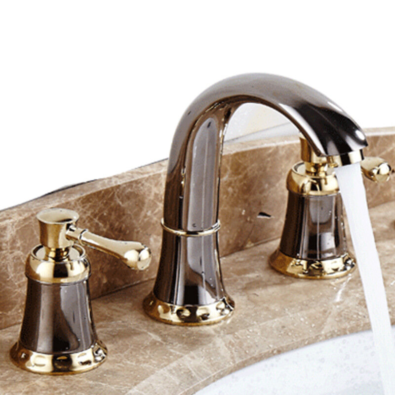 Смеситель для раковины в европейском стиле с трехотверстным основанием из чистой меди, комплект из трех частей для ванной комнаты, разделенный смеситель для холодной и горячей воды