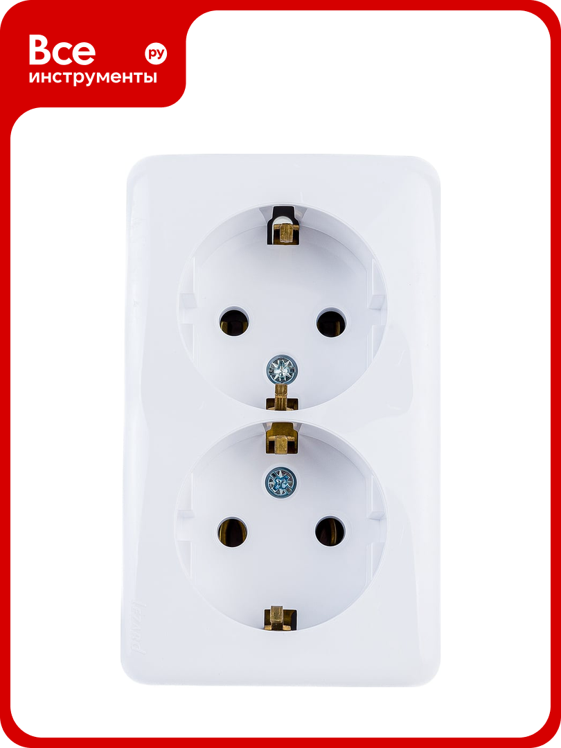 Двойная розетка Lezard VIOLA, с заземлением, закрытый корпус, керамика, белый 751-0200-127