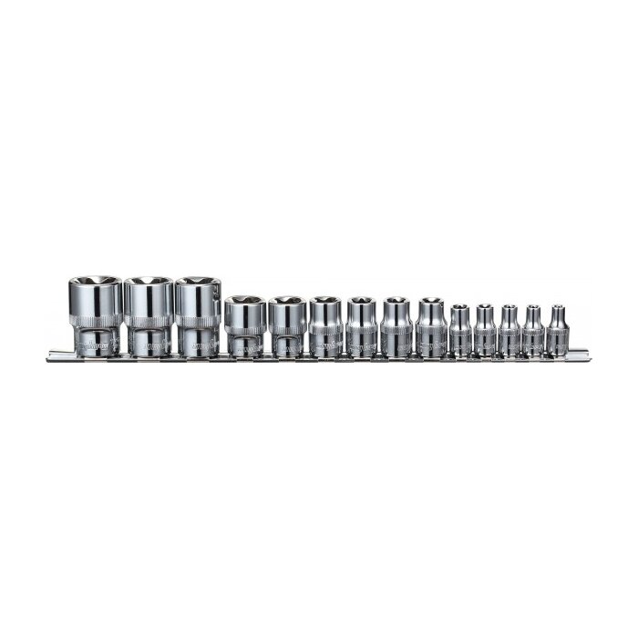 Набор головок OMBRA "TORX", 14 предметов, 1/4, 3/8, 1/2, на держателе, внешний TORX, E4-E24
