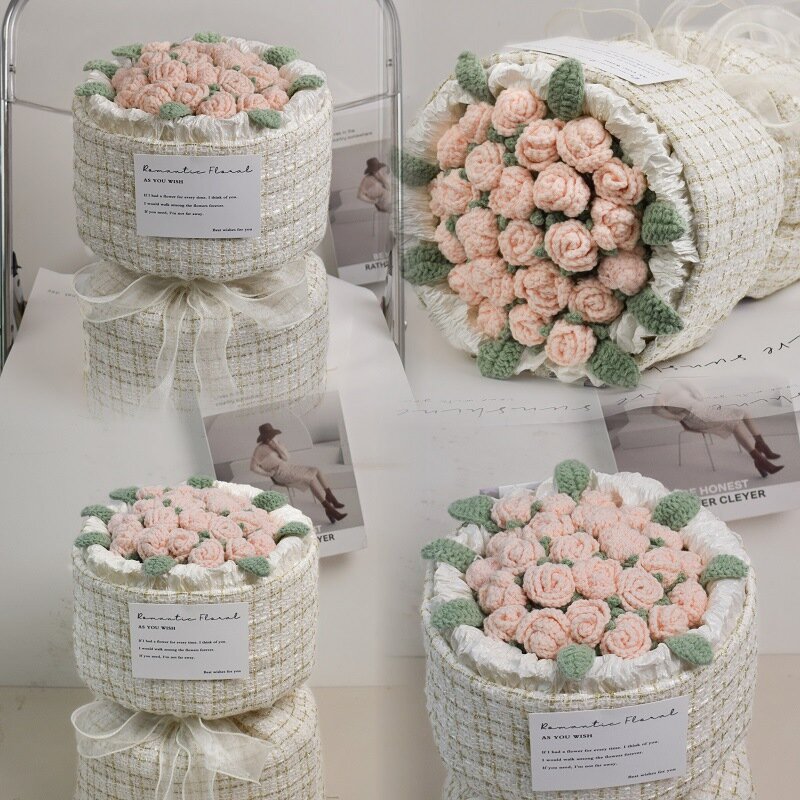 Горячая распродажа SG: ручная вязка розового пледа, вязаный многослойный пузырьковый пряжа, готовый букет, который нельзя открыть