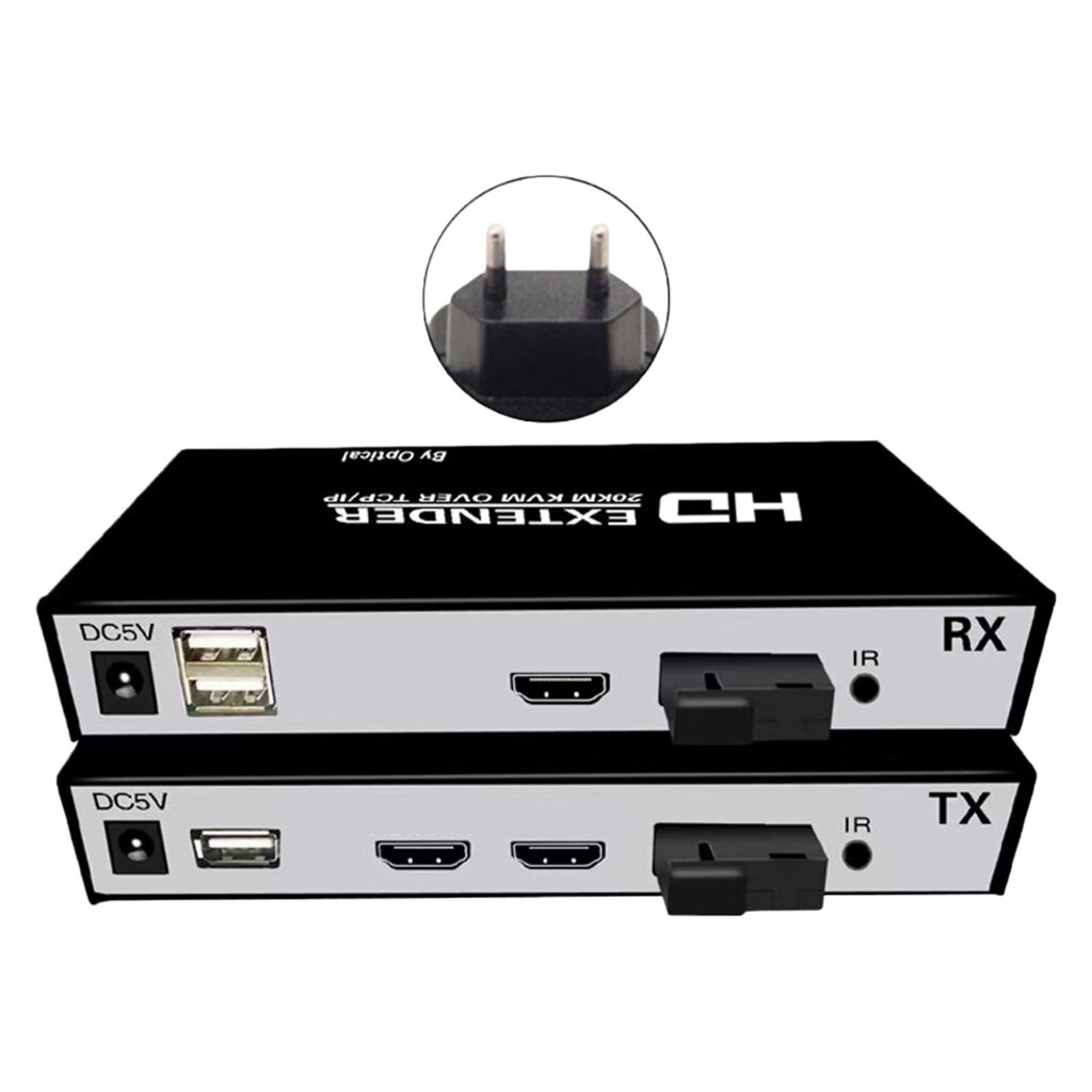 20-километровый оптический приемопередатчик высокой четкости HDMI, удлинитель оптического волокна KVM европейского стандарта