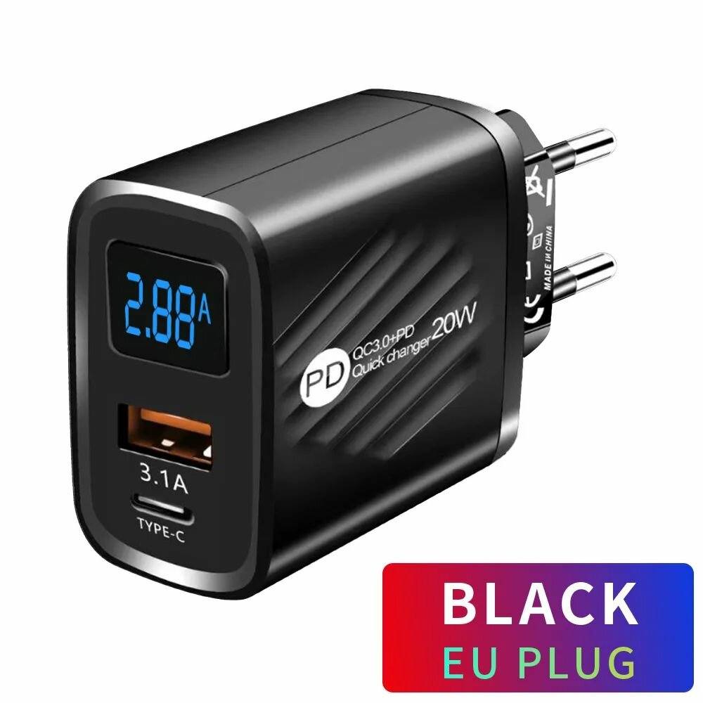 Зарядное устройство PD 20 Вт, быстрая зарядка типа C, настенное USB C
