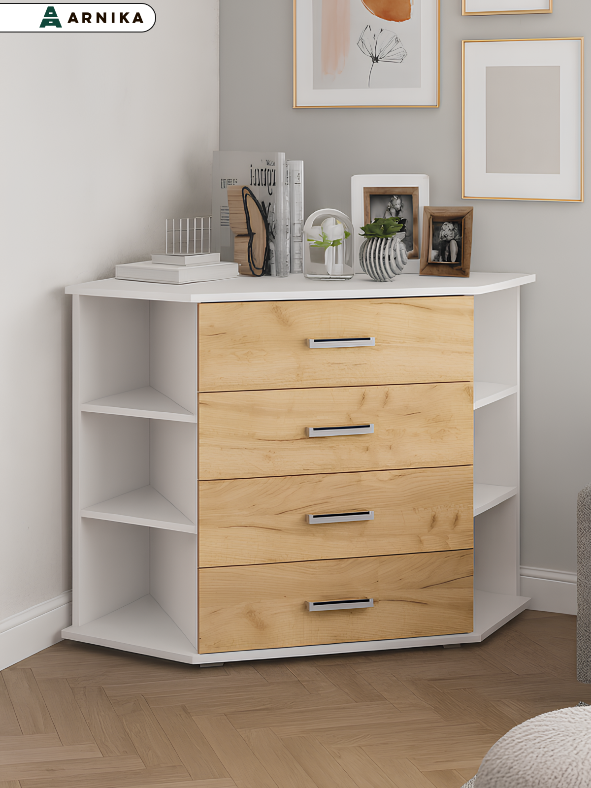 Комод ARNIKA Катрин, угловой, для одежды, ЛДСП, цвет дуб крафт золотой, белый