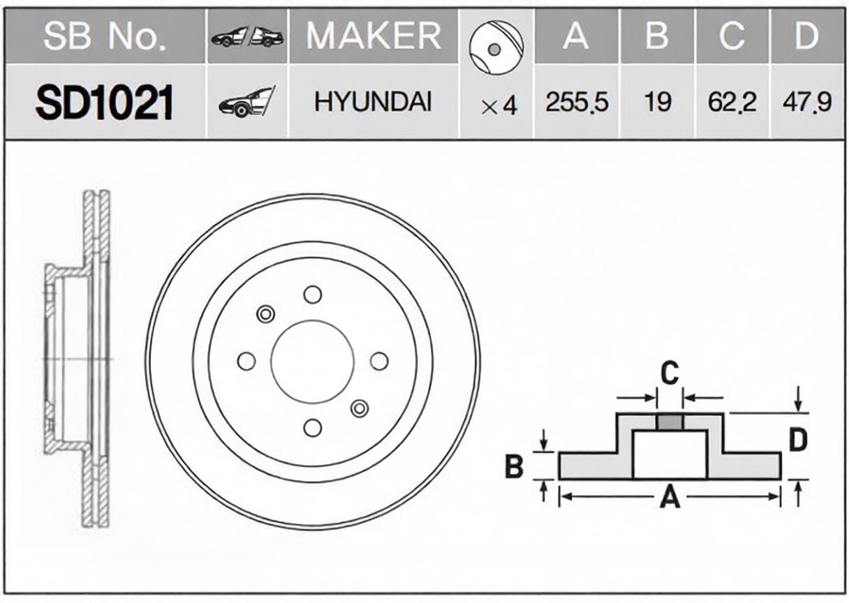 Диск тормозной HYUNDAI GETZ 1.1-1.6 02- с АБС передний SD1021 Sangsin brake арт. SD1021