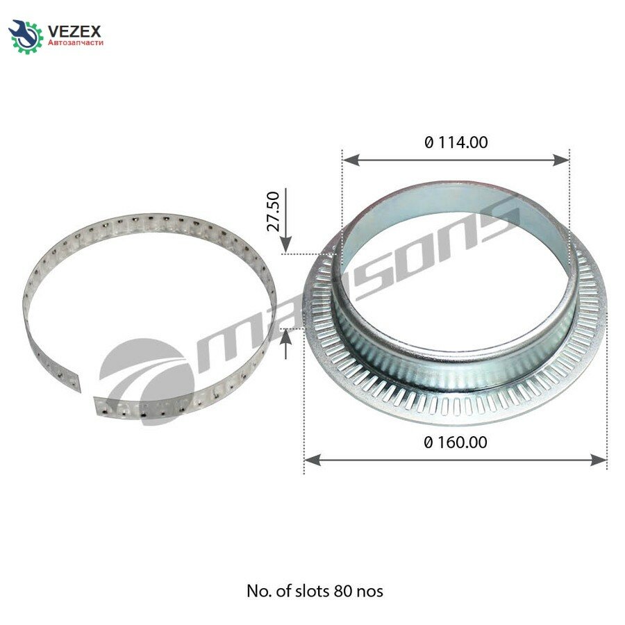 MANSONS 400664 кольцо ABS! 114x160x27,5мм Z=80Nos\ MAN L2000/TGL