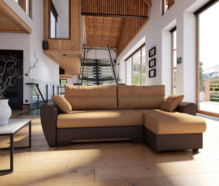 Угловой диван DiHall "Амстердам", еврокнижка, велюр, экокожа, 147x246x85 см