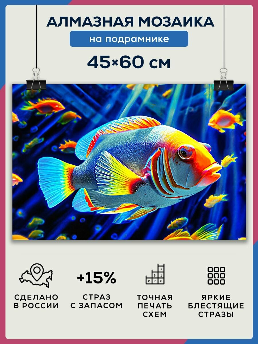 Алмазная мозаика 45x60 Рыба неоновая на подрамнике