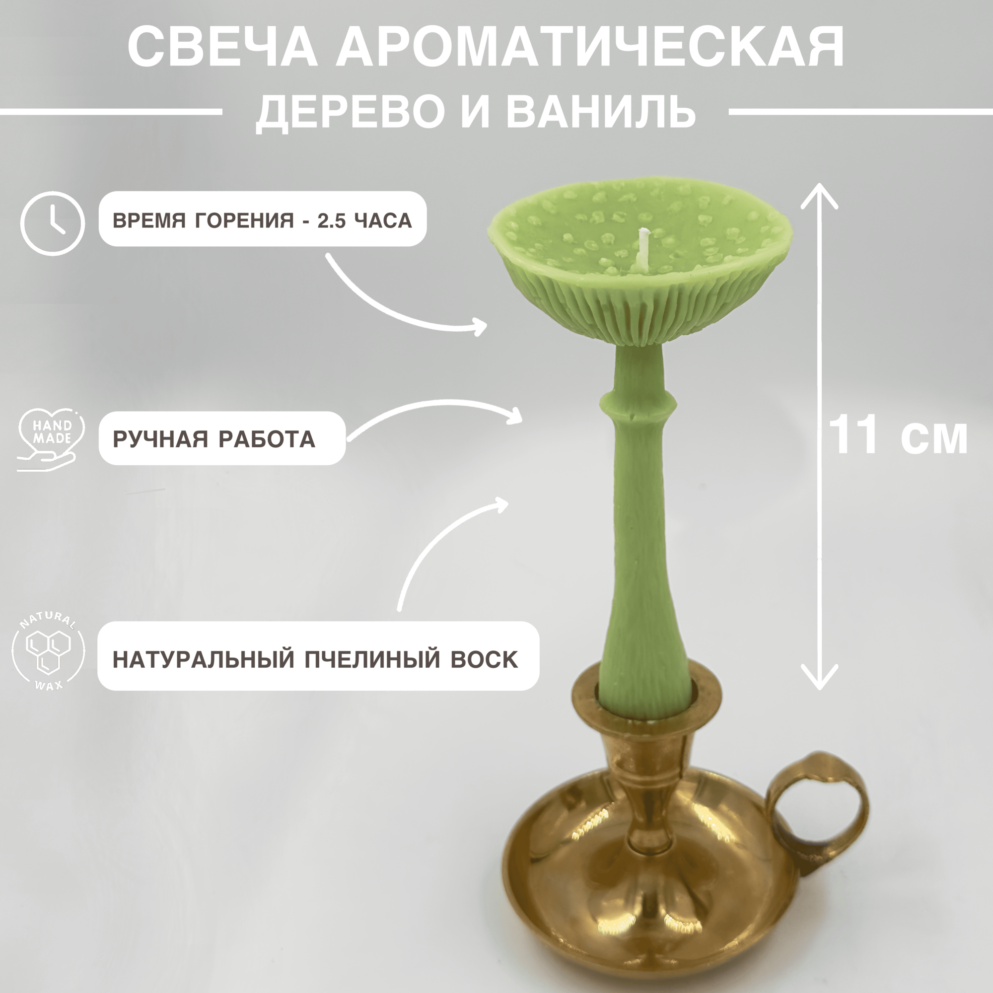 Свеча "Гриб Мухомор перезрелый" салатового цвета