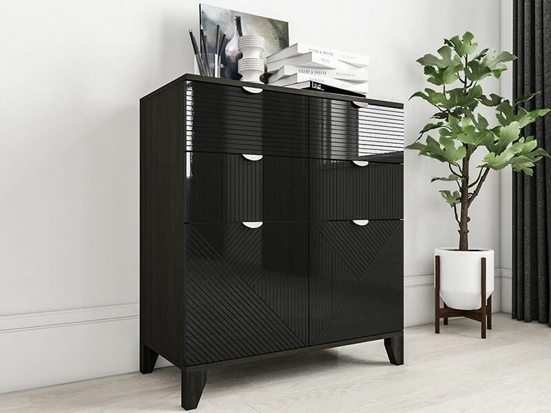 Комод для вещей "Сканди 32" 80х90х40, венге цаво / черный глянец