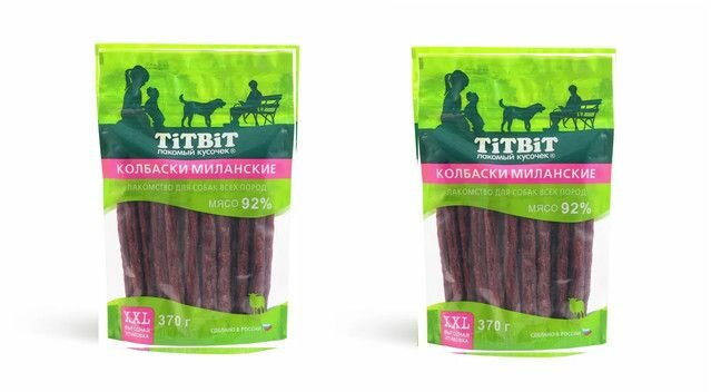 Titbit колбаски миланские для собак, 370 г , 2 шт