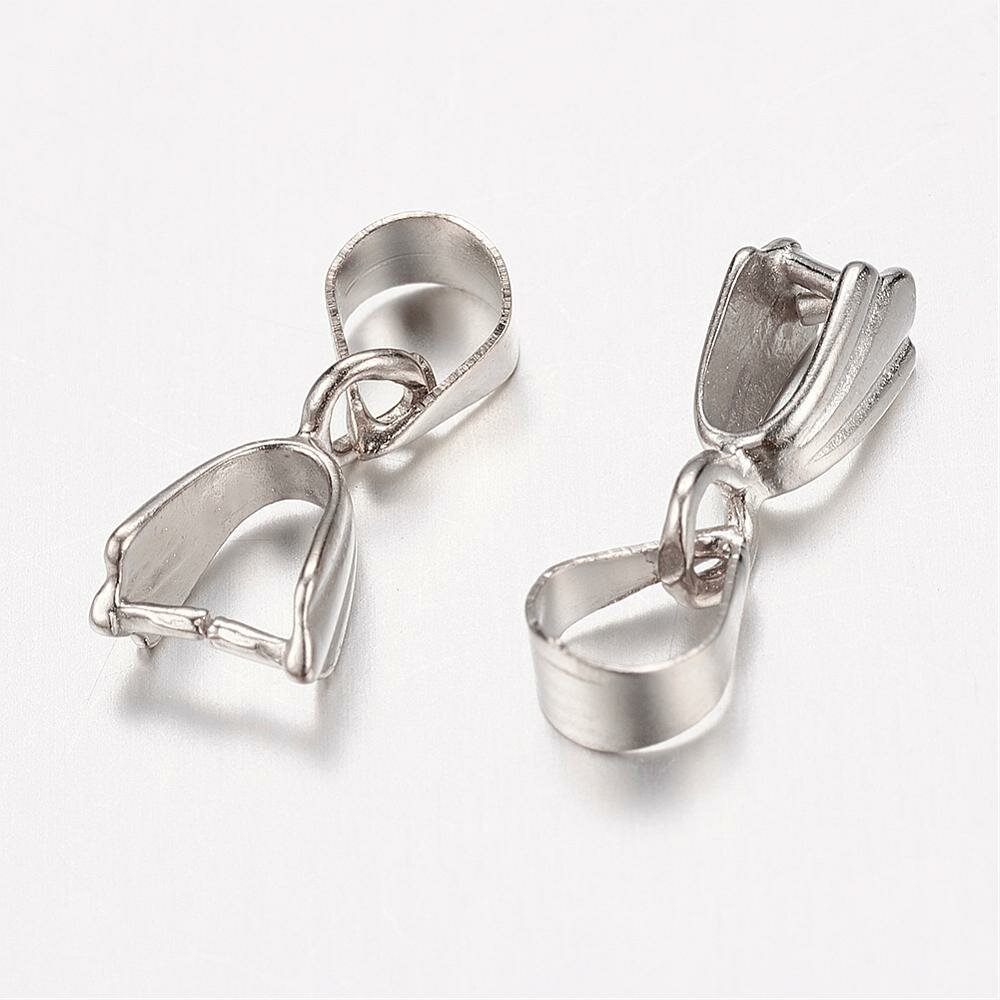 Держатель 15х3.5мм, фигурный, зажимной, с подвижной петелькой, базовый материал - латунь, стального цвета, 10 шт.