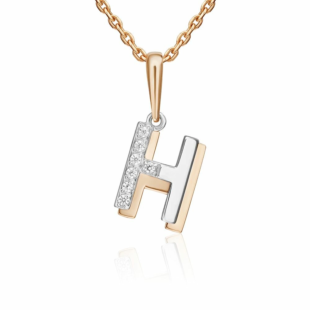 Подвеска, комбинированное золото, 585 проба, родирование, фианит