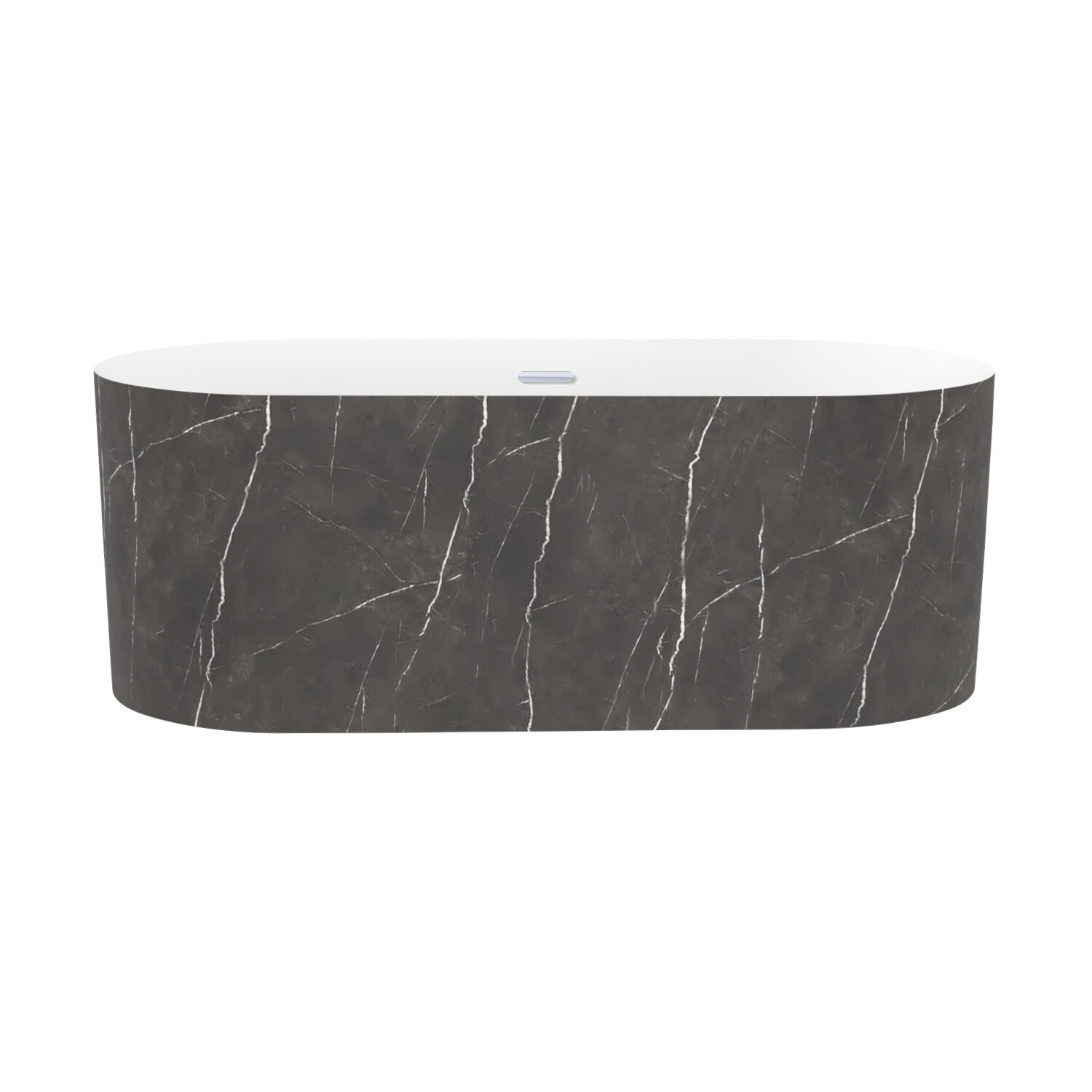 Отдельностоящая ванна акриловая 166 х 77 см Wellsee Chalice Perfection 230604001 в наборе 4 в 1: чаша ванны белый глянец (стенки матовый черный мрамор), ножки, экран, слив-перелив