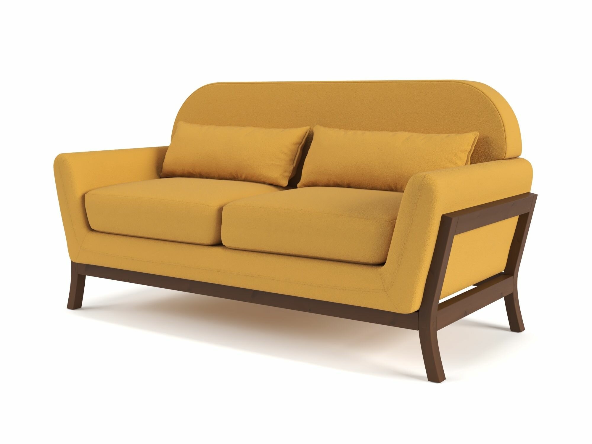 Мини диван Arsko Эдди желтый-орех, велюр, прямой, кухонный, офисный, для кафе и бара, на ножках, скандинавский лофт