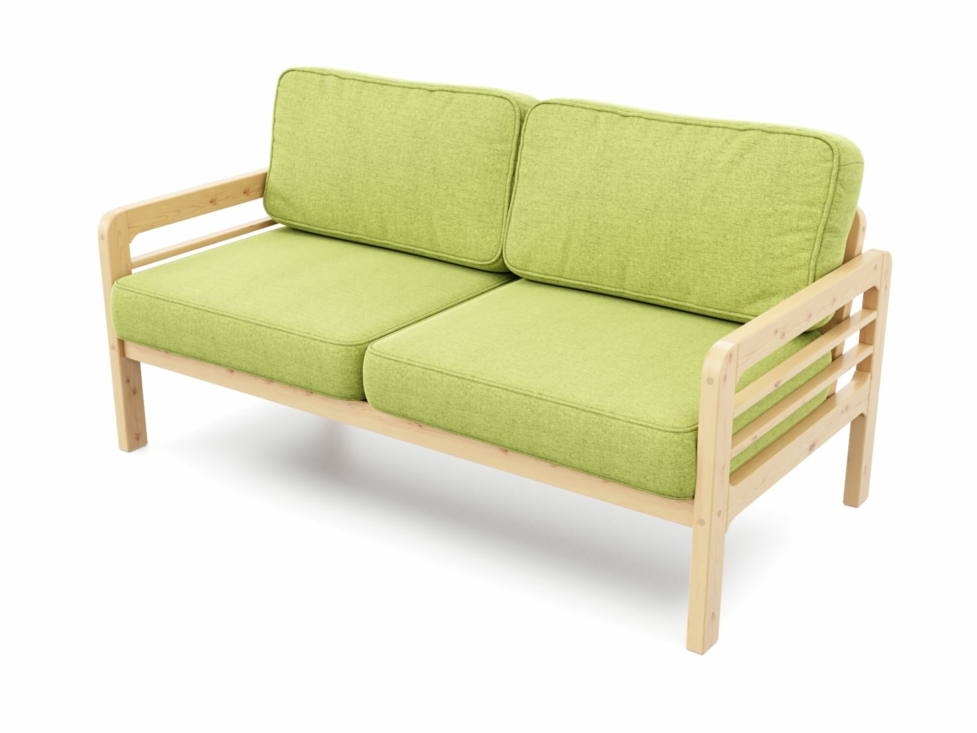 Диван прямой кушетка Arsko Бергер-Б, зеленая-сосна, рогожка, трехместный, деревянный, в гостиную, в прихожую, на балкон