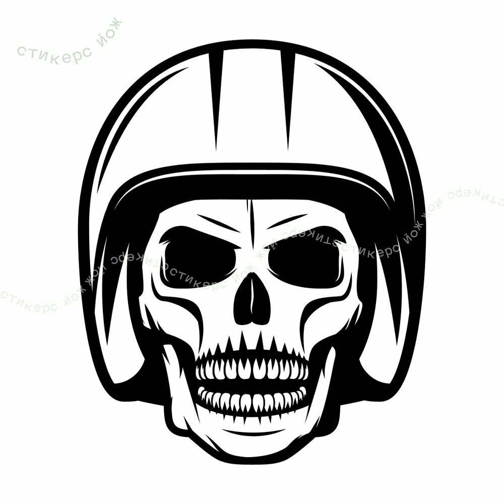 Наклейка "Череп в каске" черная 15х12 см