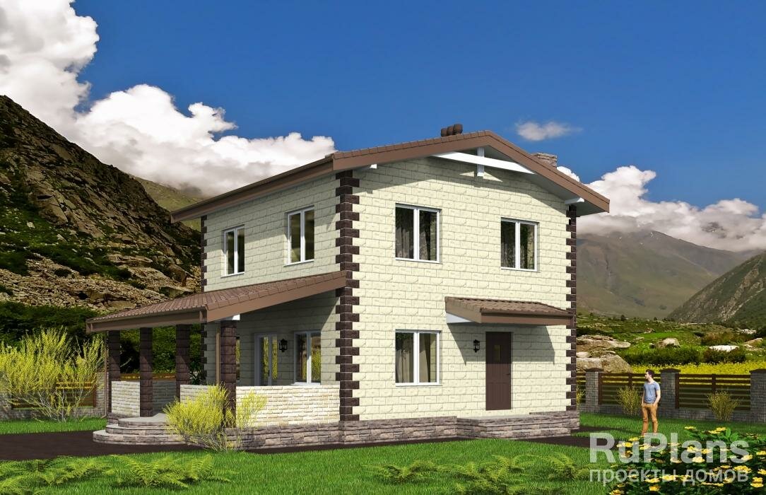 Двухэтажный жилой дом с террасой. (83 м2, 11м x 8м) Rg5395