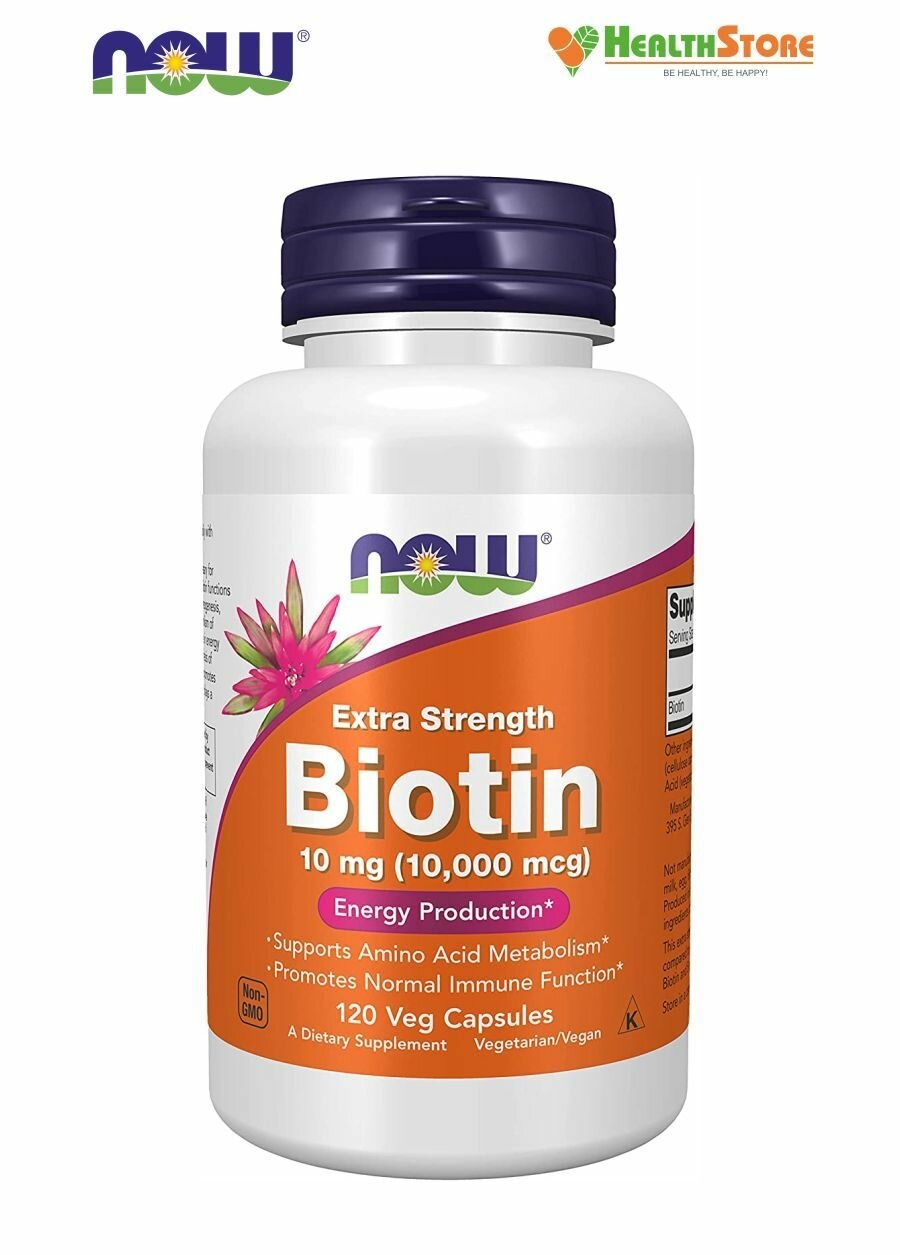 NOW Biotin 10000мкг 120 капсул Нау Биотин 10000 мкг, Здоровые волосы, кожа, ногти