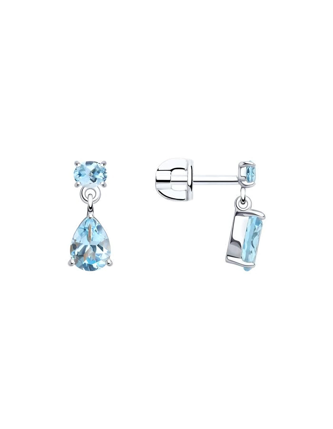 Серьги пусеты, серебро, 925 проба, родирование, топаз