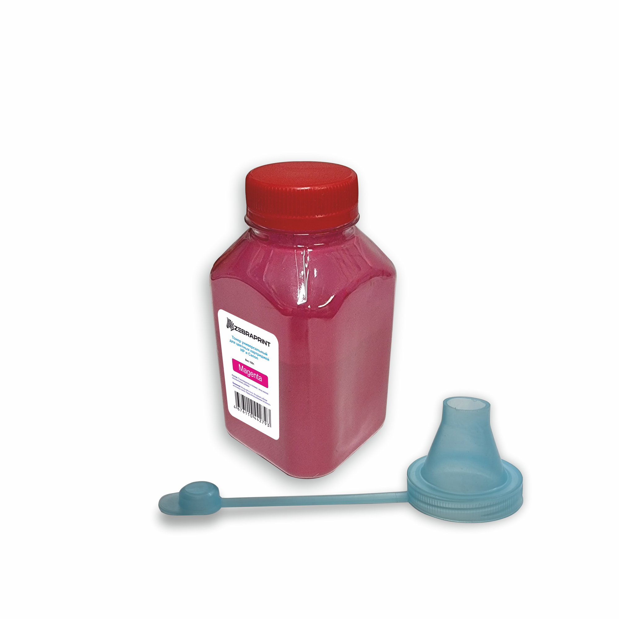 Тонер универсальный для заправки цветных картриджей HP и Canon (Пурпурный, 100г) с воронкой