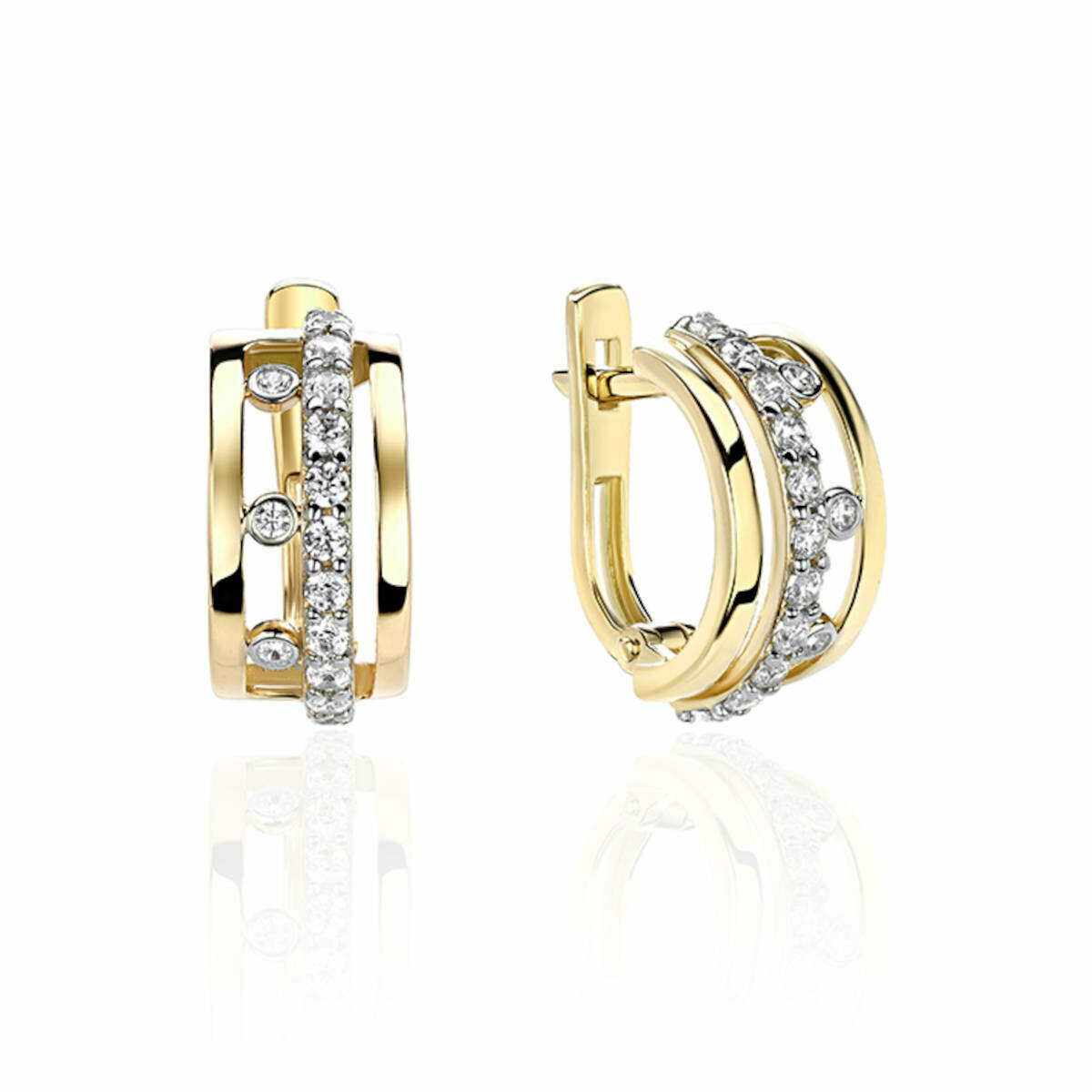 Серьги, желтое золото, 585 проба, родирование, фианит