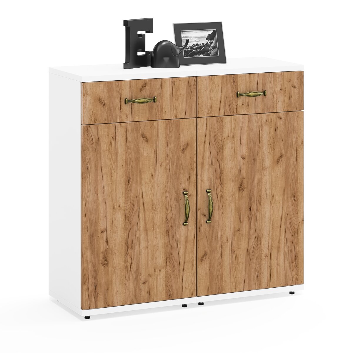 Две тумбы с ящиком и дверкой Мебельный двор Лидер-8 белый шагрень/крафт золото