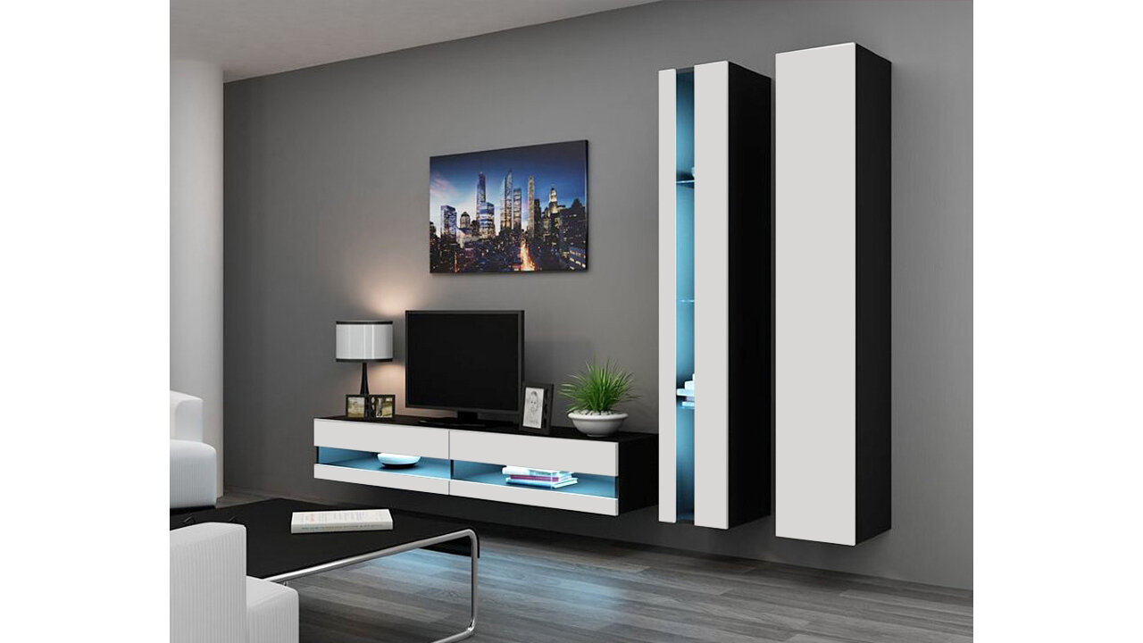 Гостиная Виго нью 5 Белый Фасадный 0101 / Черный 0190 NEW 260x42x180 см, белый фасадный, черный GOODFORM