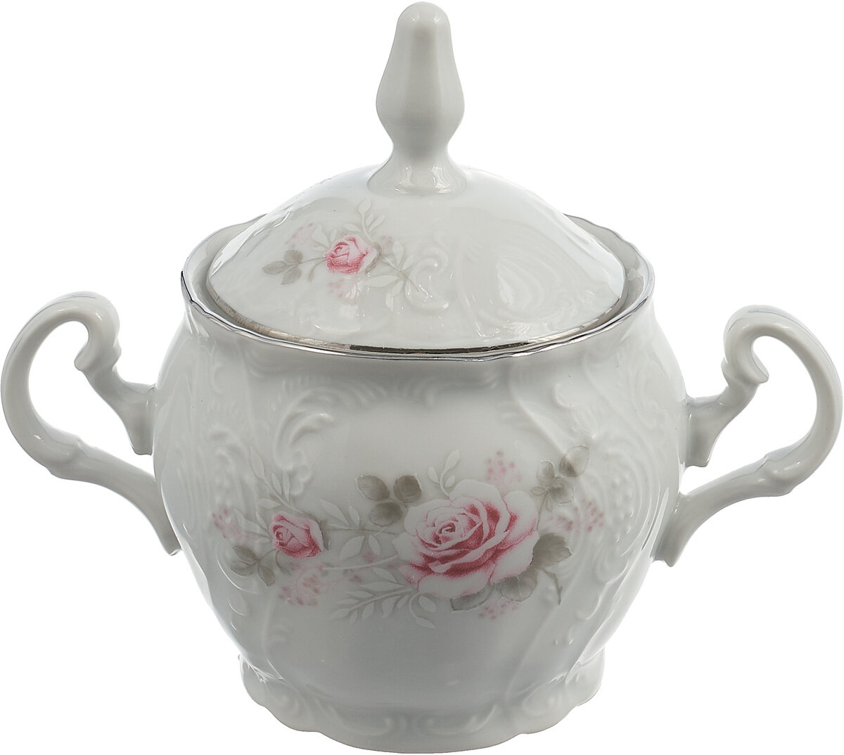 Сахарница 220 мл; "Bernadotte", декор "Бледные розы, отводка платина", Thun/ БТФ0300
