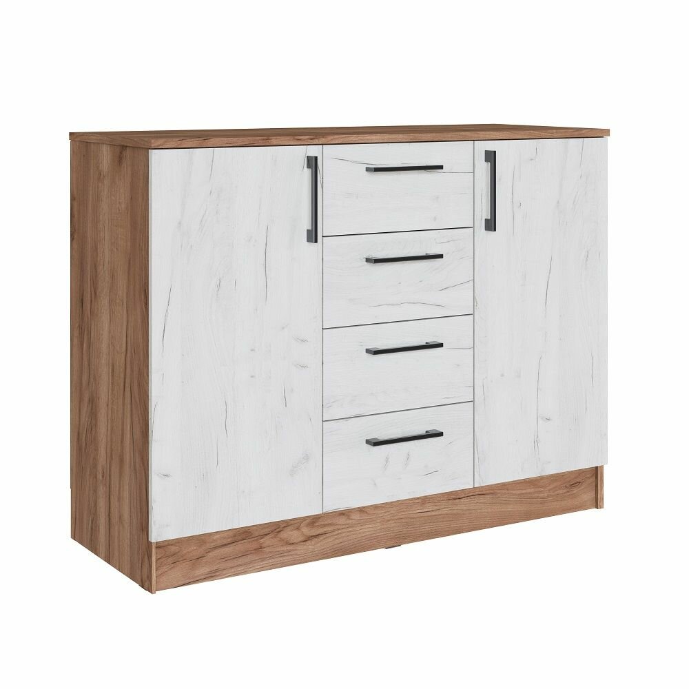 Комод Вегас дуб крафт табачный/дуб крафт белый, ЛДСП, С ящиками, с полками, для дома 850х1102х434 тэкс