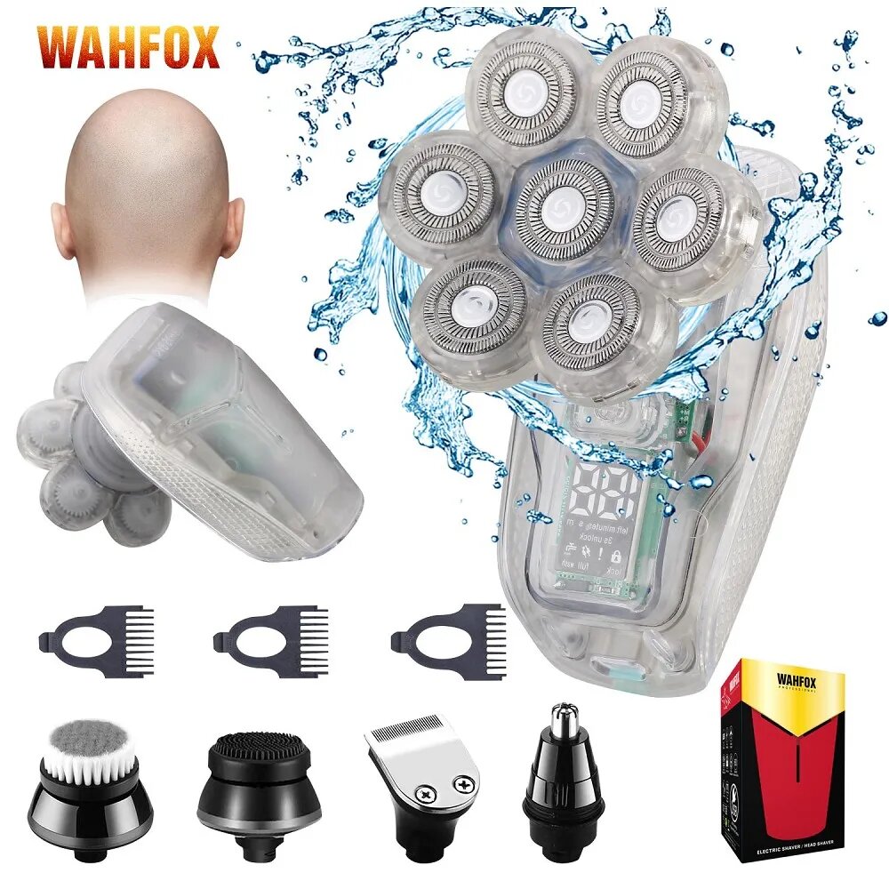 Электробритва WAHFOX 7D для головы, прозрачная