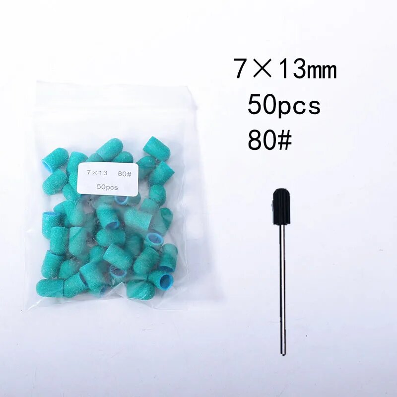 Зелёные шлифовальные колпачки для ногтей 7x13mm-80, 50 шт