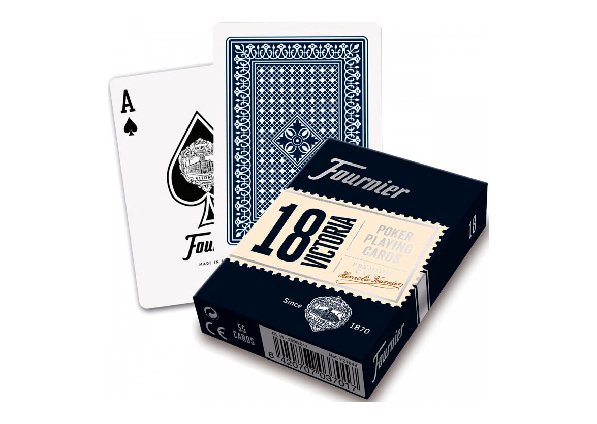 Карты для покера Fournier no 18 (2 standard index) Blue с пластиковым покрытием, синие, 54 штуки