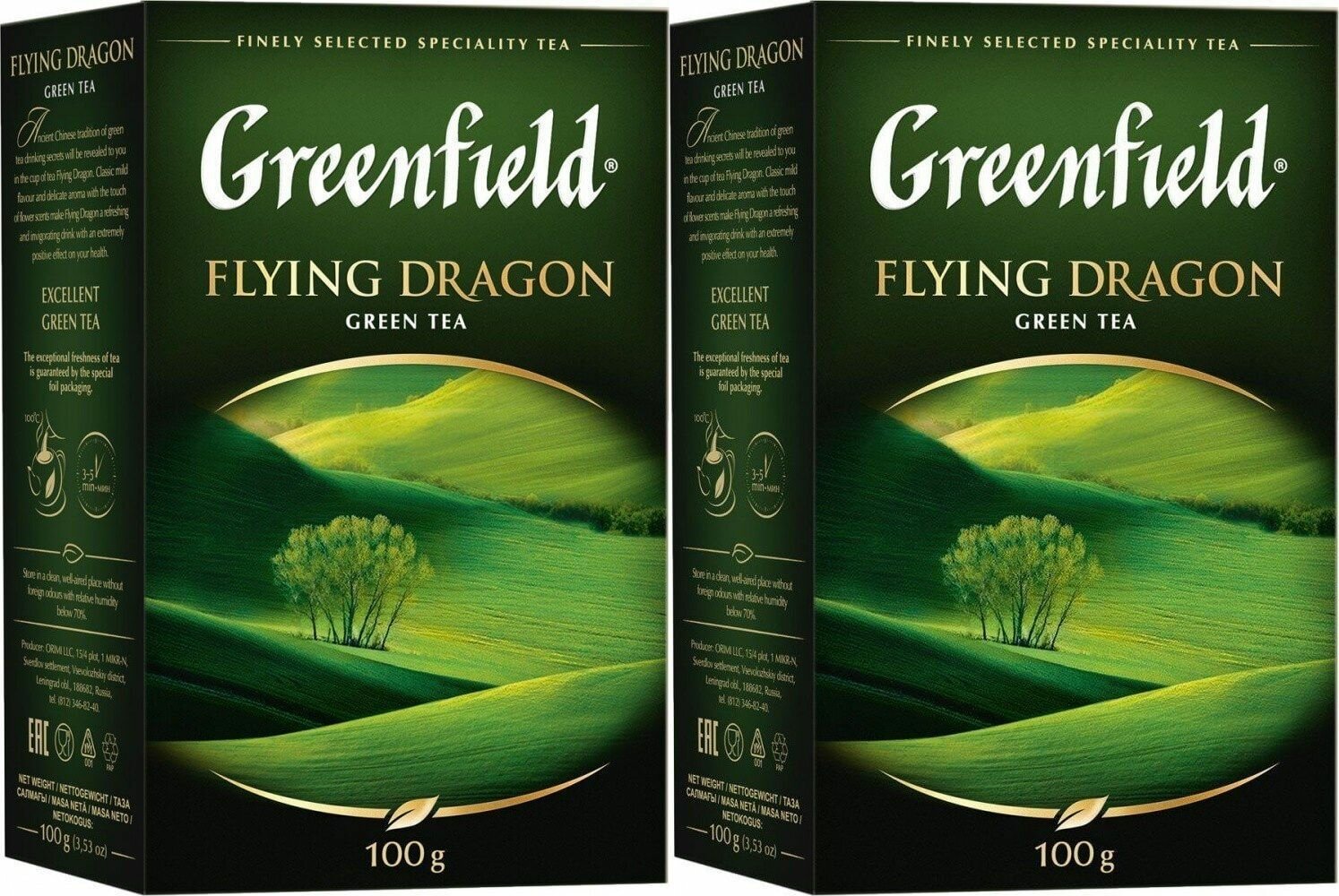 Greenfield Чай зеленый Flying Dragon, листовой, 100 г, 2 уп