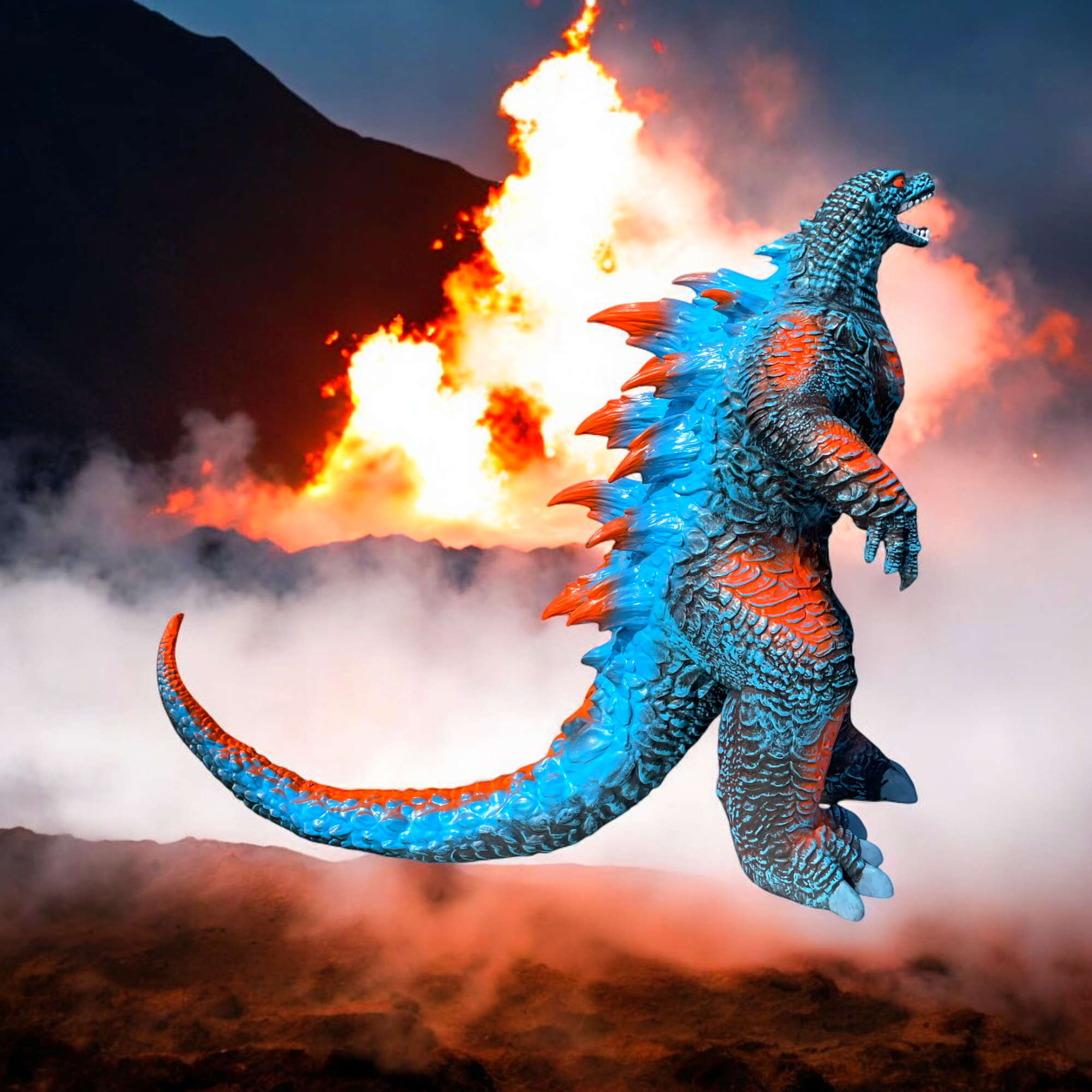 Годзилла музыкальная резиновая 90 см Динозавр Годзилла синяя.