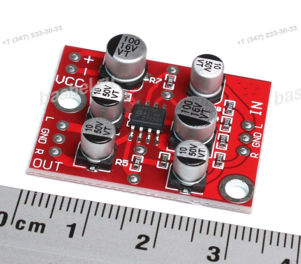 AD828, Усилитель микрофонный стереофонический на основе ОУ, питание 3.3-15В