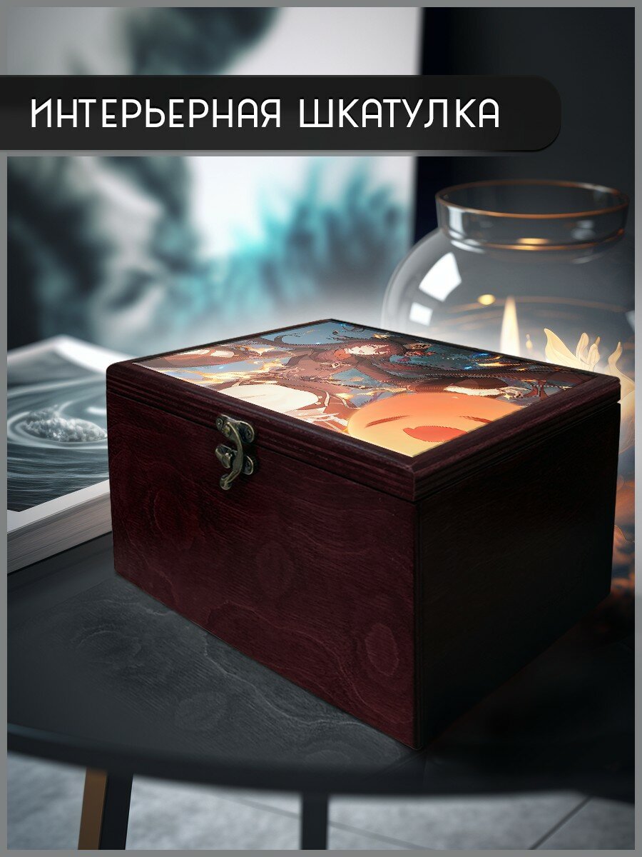 Шкатулка интерьерная вишня для украшений универсальная 22x17x12 см игра Genshin impact (Геншин импакт, Ху Тао, призрак, PC, PS, Xbox, Switch) - 2096