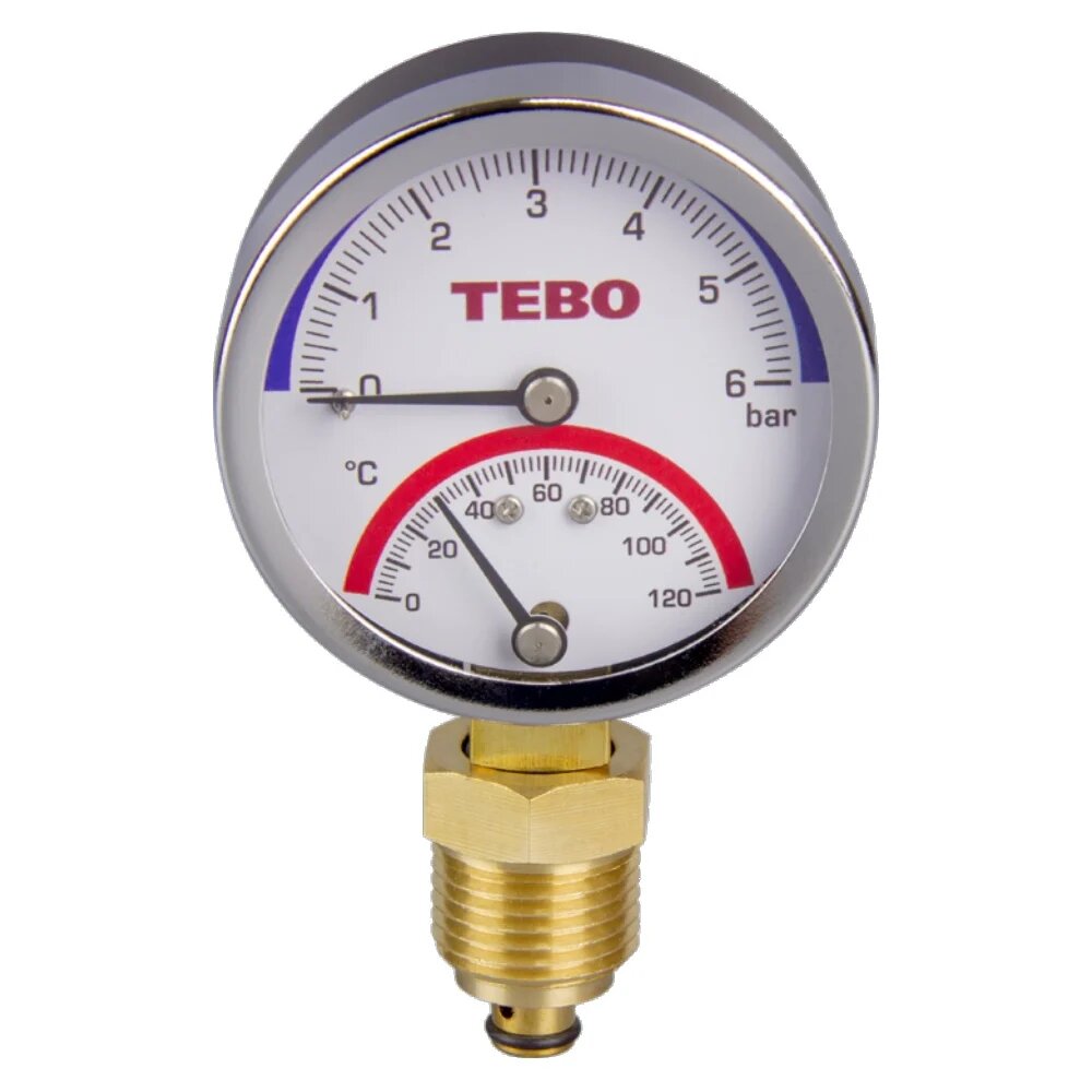 TEBO Термоманометр радиальный 0-6 бар 0-120С 63мм НАР 1/2" T-АБ. Т.503.12.6. CN