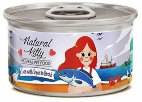 Корм влажный Pettric Natural Kitty / Тунец с кальмаром в бульоне / 960г ( 80г х 12шт. )