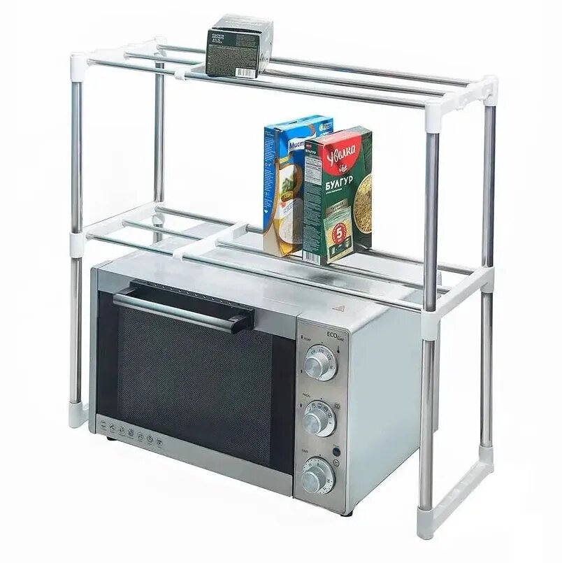Подставка для микроволновой печи, 2 секц, 56,5х25х47 см / Полка настольная для кухни / Подставка для микроволновки раздвижная