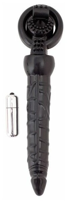 Черная вибронасадка Black Red для двойного проникновения - 24 см, черный