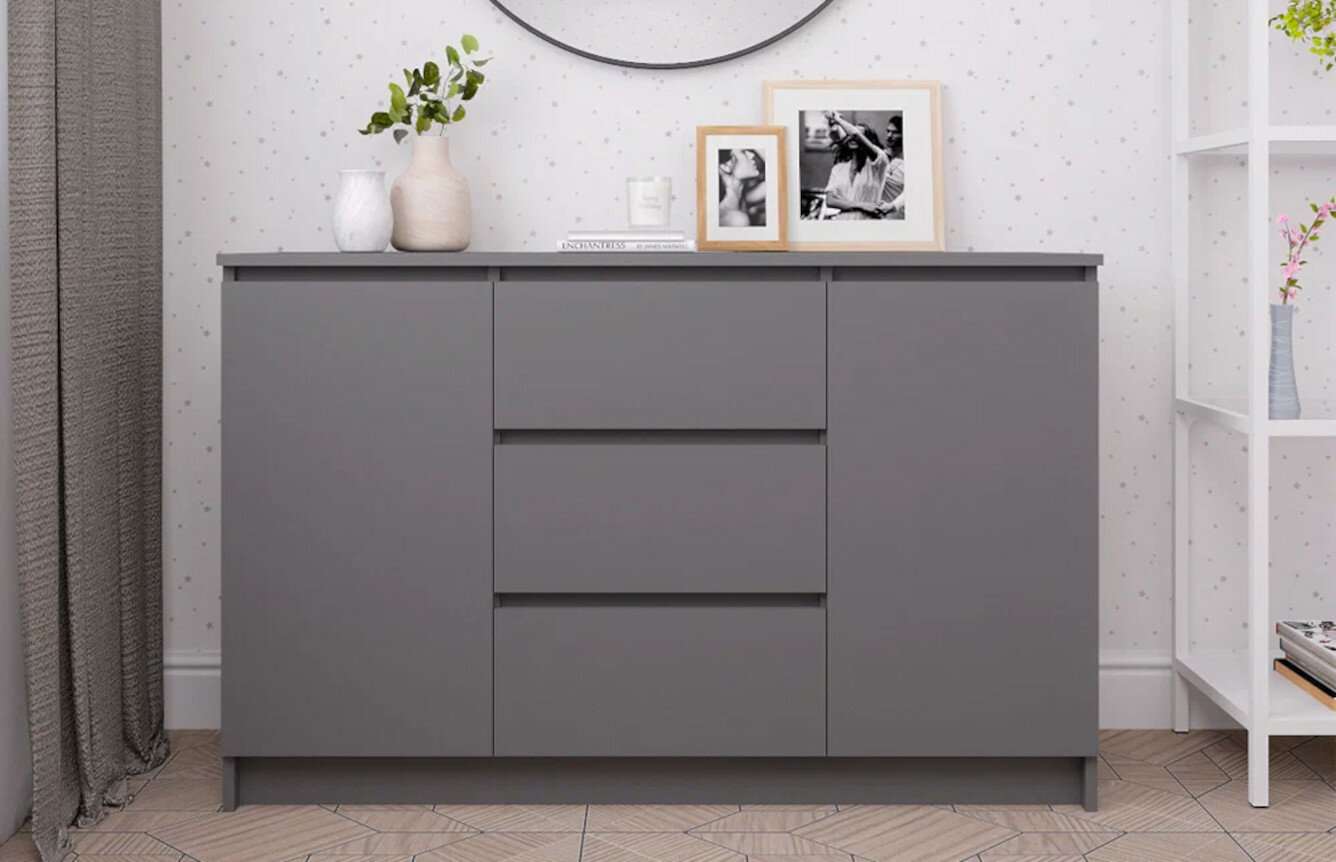 Комод Мори МК1200.3, цвет графит,3 выдвижных ящика, 2 дверцы, ШхГхВ 120,4х41х73 см СВК