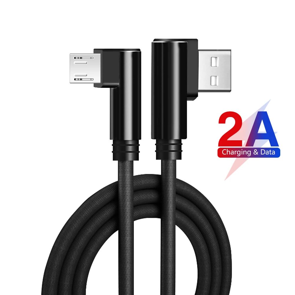 27см 1м 1,5м 2м 3м 2А 90 ° двойной локоть, кабель Micro Usb для быстрой зарядки, высокоскоростной для контроллера Samsung Sony Huawei Nokia PS4