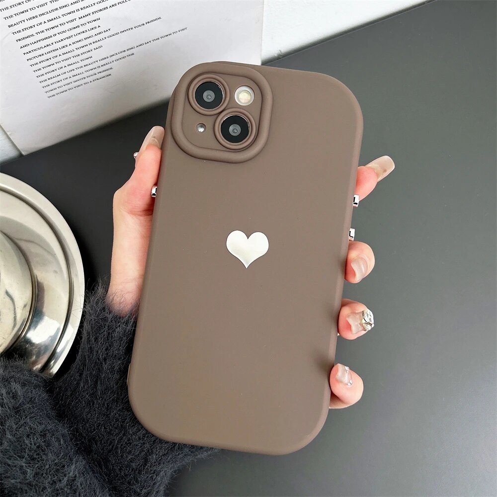 Овальный однотонный чехол карамельного цвета для телефона iPhone 15, 14 Brown, For iPhone 13 Pro